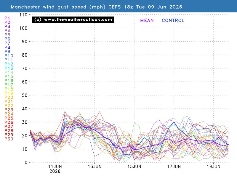 Ensemble weather forecast for Manchester